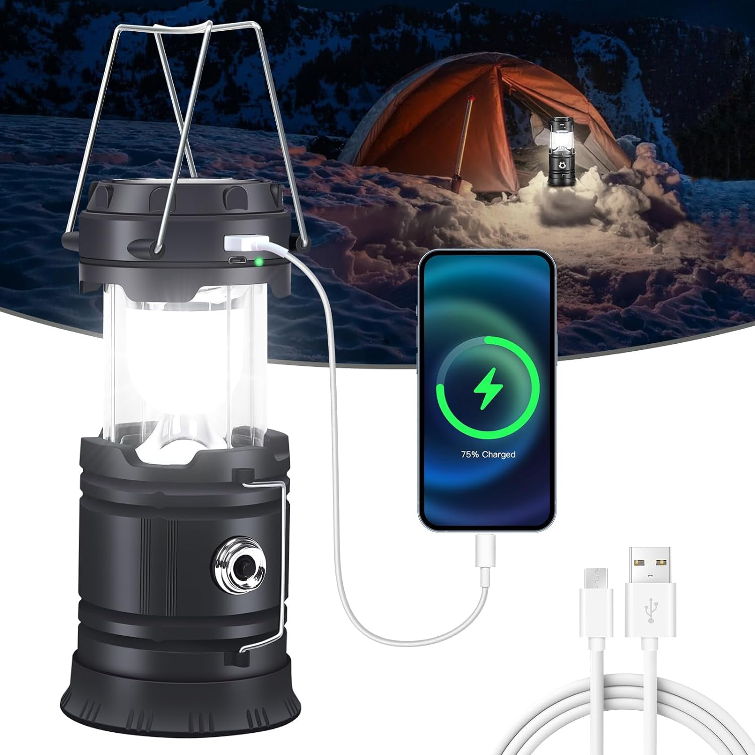 Camping Lantern Solar Rechargeable, 4200mAh Solar Powered Lanterns for ...