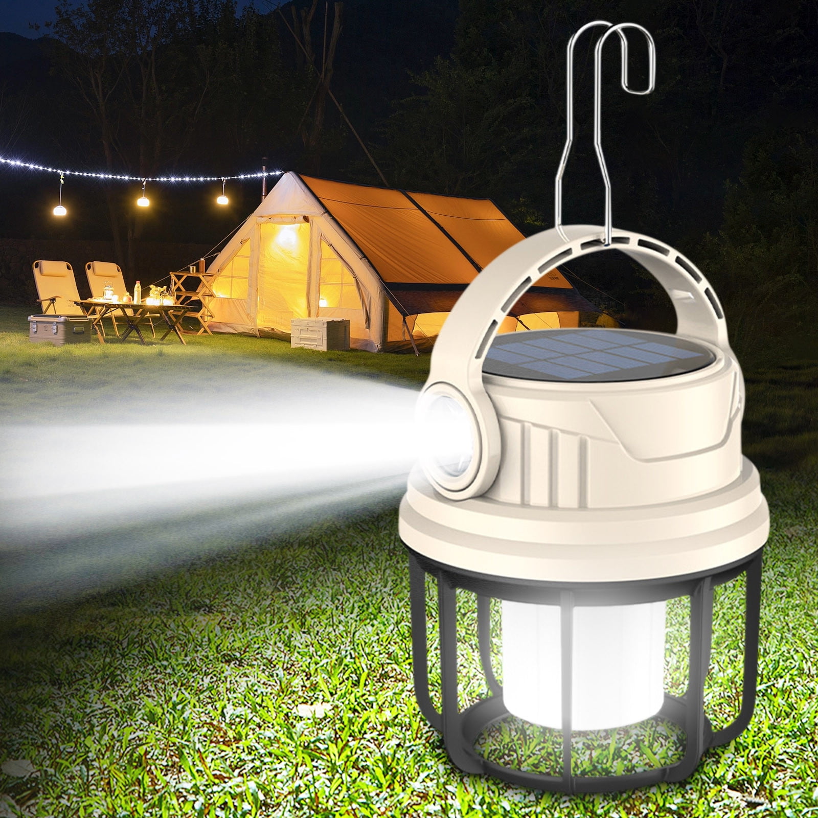 Camping Light LED Solar Rechargeable Lantern | Portable Hanging Tent ...