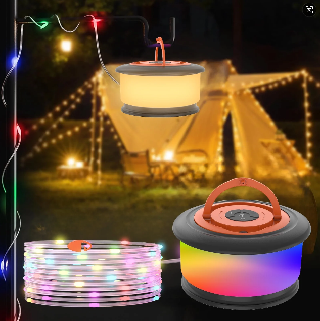 Camping String Lights, 3 in 1 Upgraded Retractable RGB Outdoor String ...