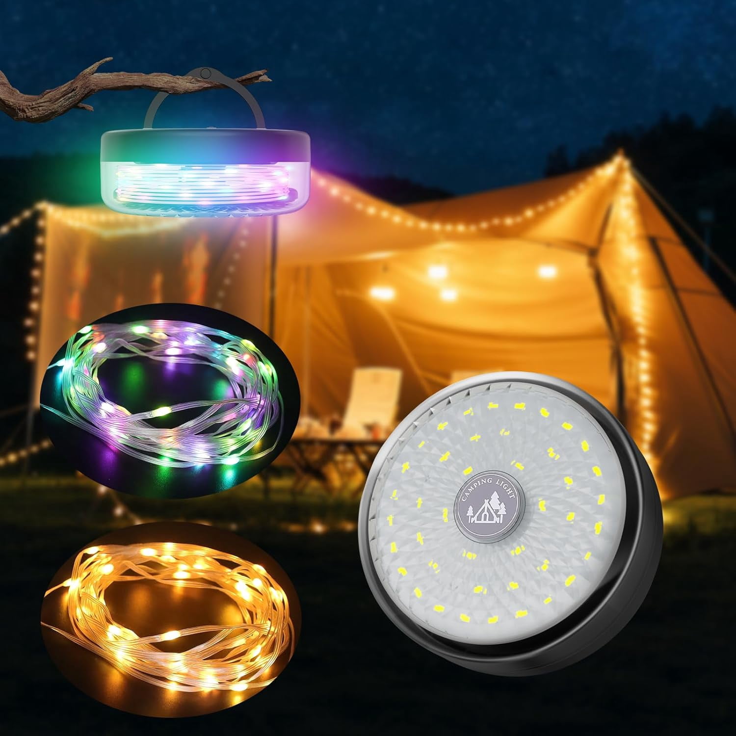Camping Lights String,4 in 1 Upgraded Outdoor String Lights with 8 ...