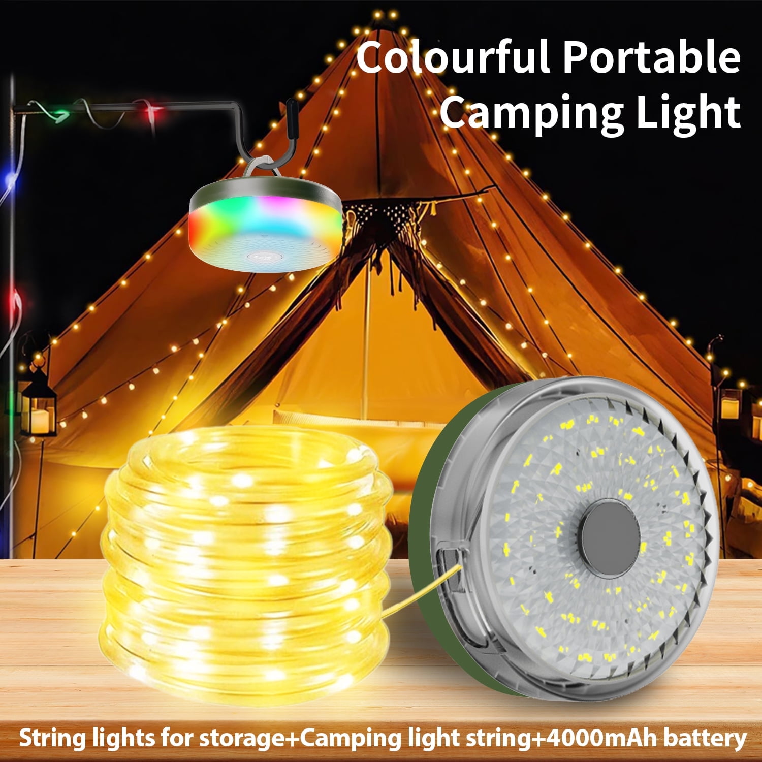 Camping Lights String,4 in 1 Upgraded Outdoor String Lights with 8 ...