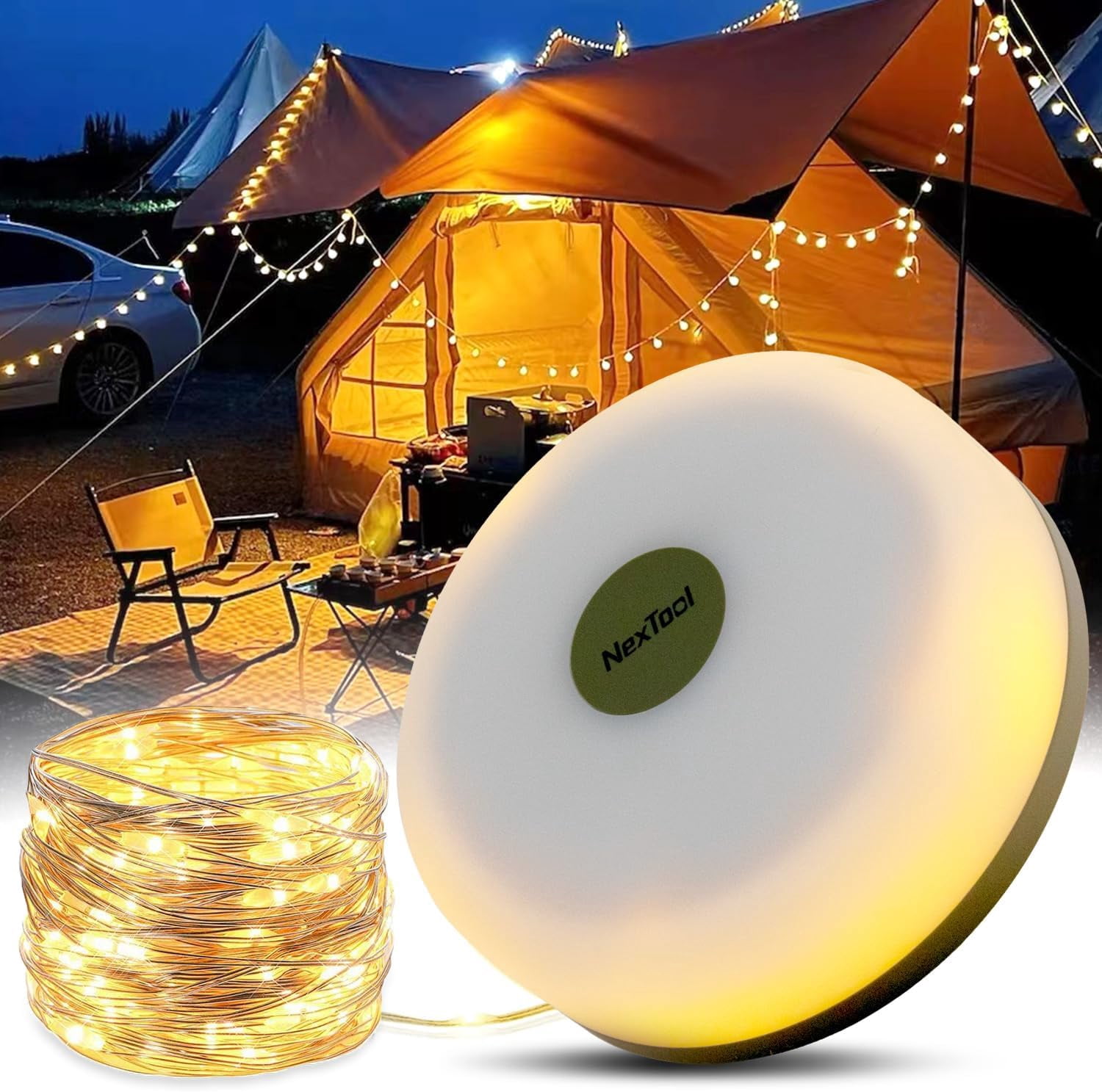 Camping Lights String, Outdoor String Lights with 5 Lighting Modes ...