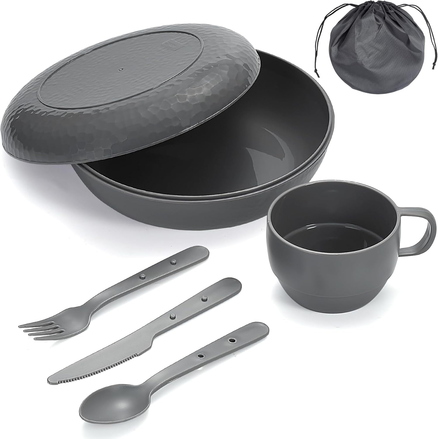 Camping Mess Kit with Bowl, Plate, Cup, Spoon, Fork, Knife and Carry ...