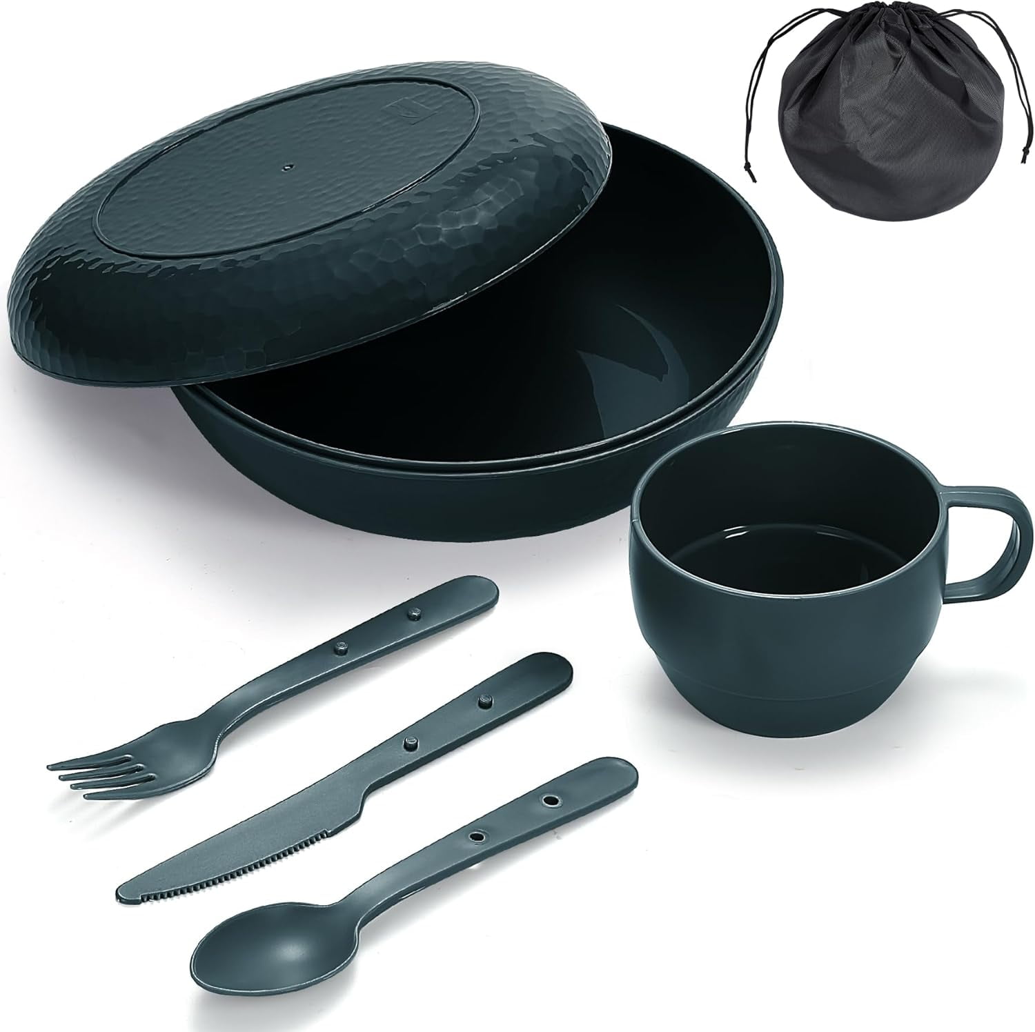Camping Mess Kit with Bowl, Plate, Cup, Spoon, Fork, Knife and Carry ...