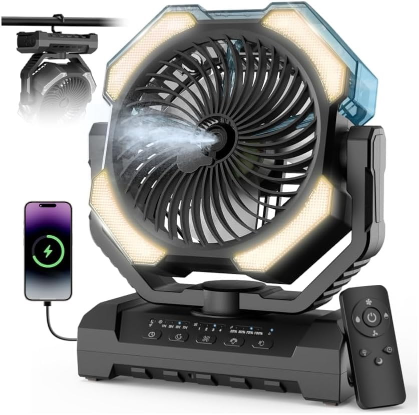 Camping Misting Fan - 24000mAh Portable Fans with 9oz Water , Light ...