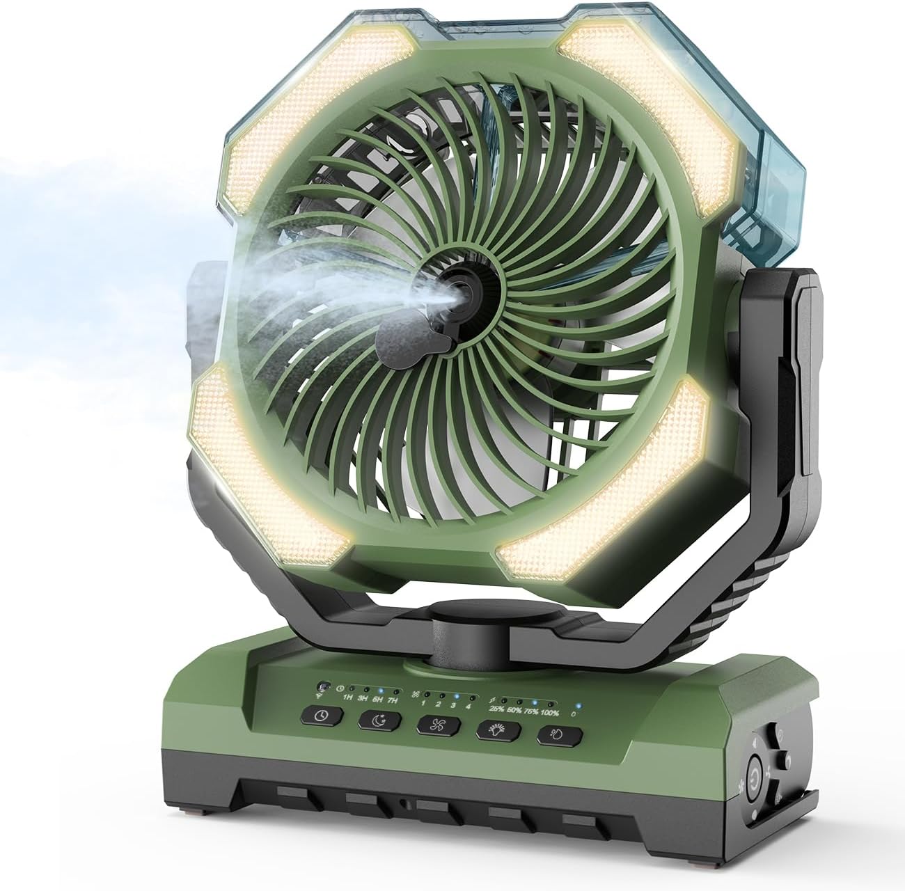 Camping Misting Fan - Portable Rechargeable Fan with 9oz Tank, Light ...
