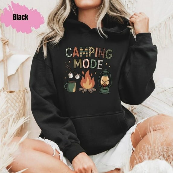 Camping Mode Hoodie, Cute Campfire Marshmallow Top, Cozy Fall Outdoor ...