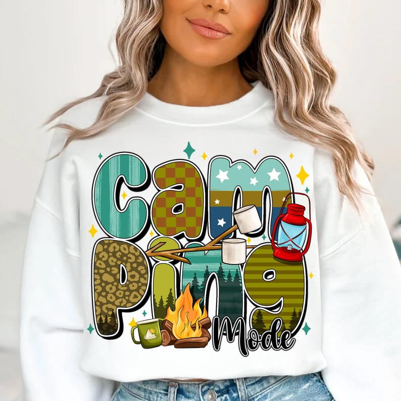Camping Mode Sweatshirt, Preppy Camping Girl Shirt, Sublimation Camping ...
