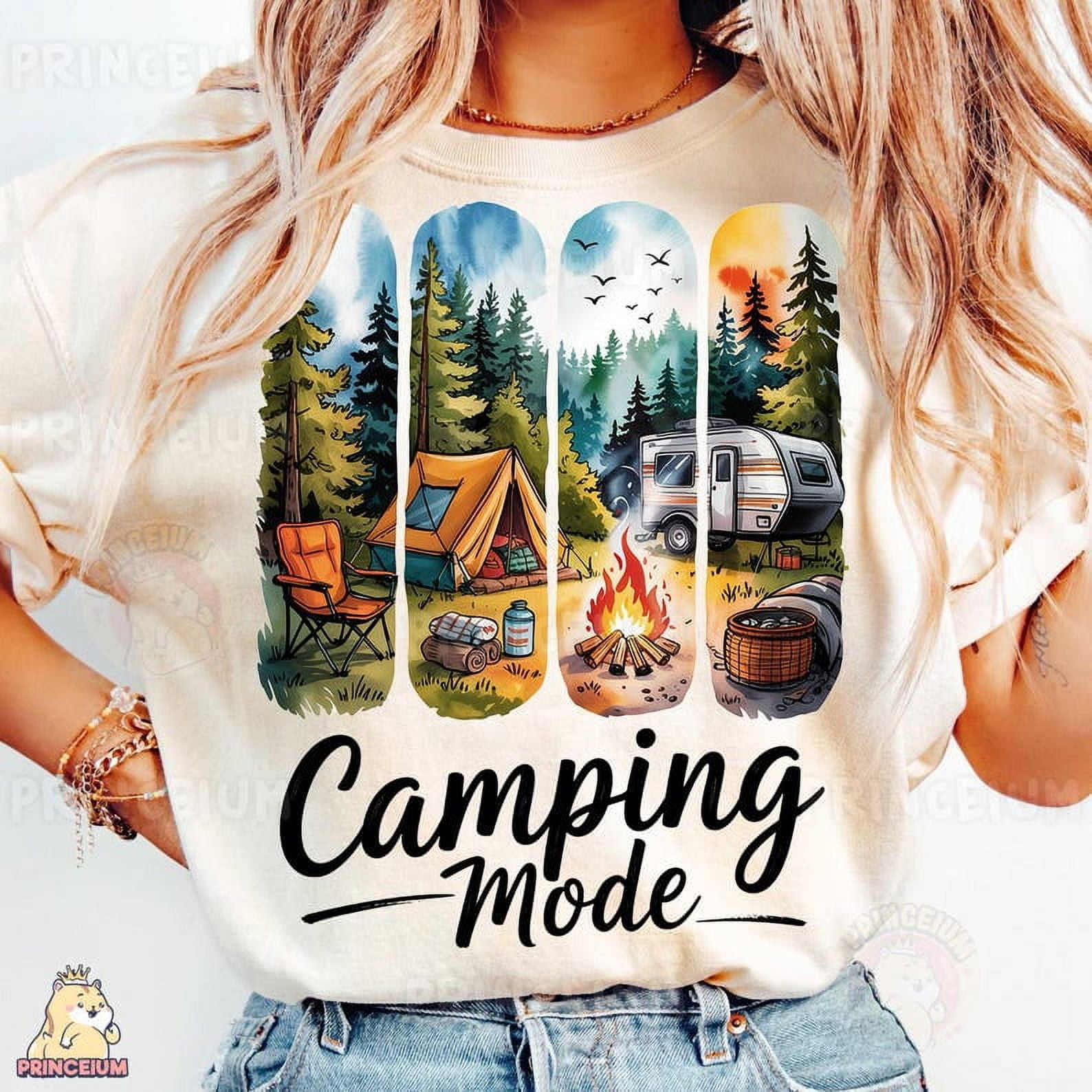Camping Mode T-Shirt, Forest Tent Campfire Shirt, Camper Van Shirt, Outdoor Adventure Shirt ...