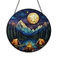 Camping Mountain Night Stained Glass Suncatcher Window Hanging Campfire ...