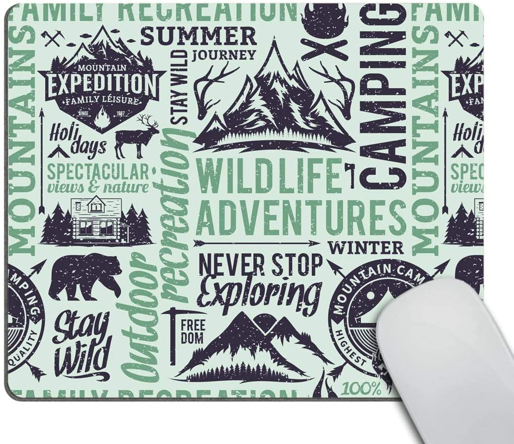 Camping Mouse Pad Custom,Retro Styled Mountain with Animal and Quotes ...
