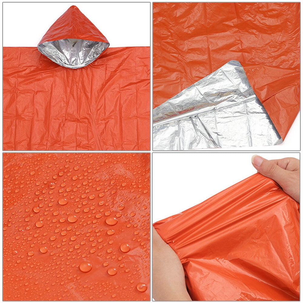 Camping Mylar Thermal Blanket Wet Weather Rain Poncho Tarp Shelter ...