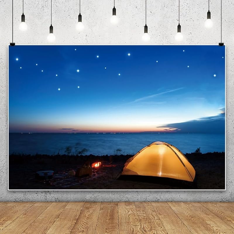 Camping Night Backdrop Night Scene Campfire Tent Starry Sky Sunrise ...