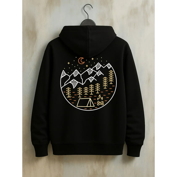 Camping Night Scene sweatshirt Camping men machine washable black ...