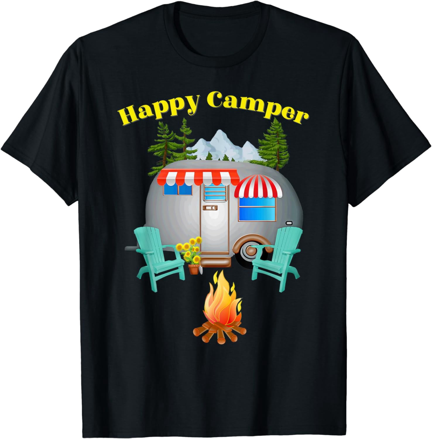 Camping Outdoor National Park Happy Forest Camper Camp Fire T-Shirt ...