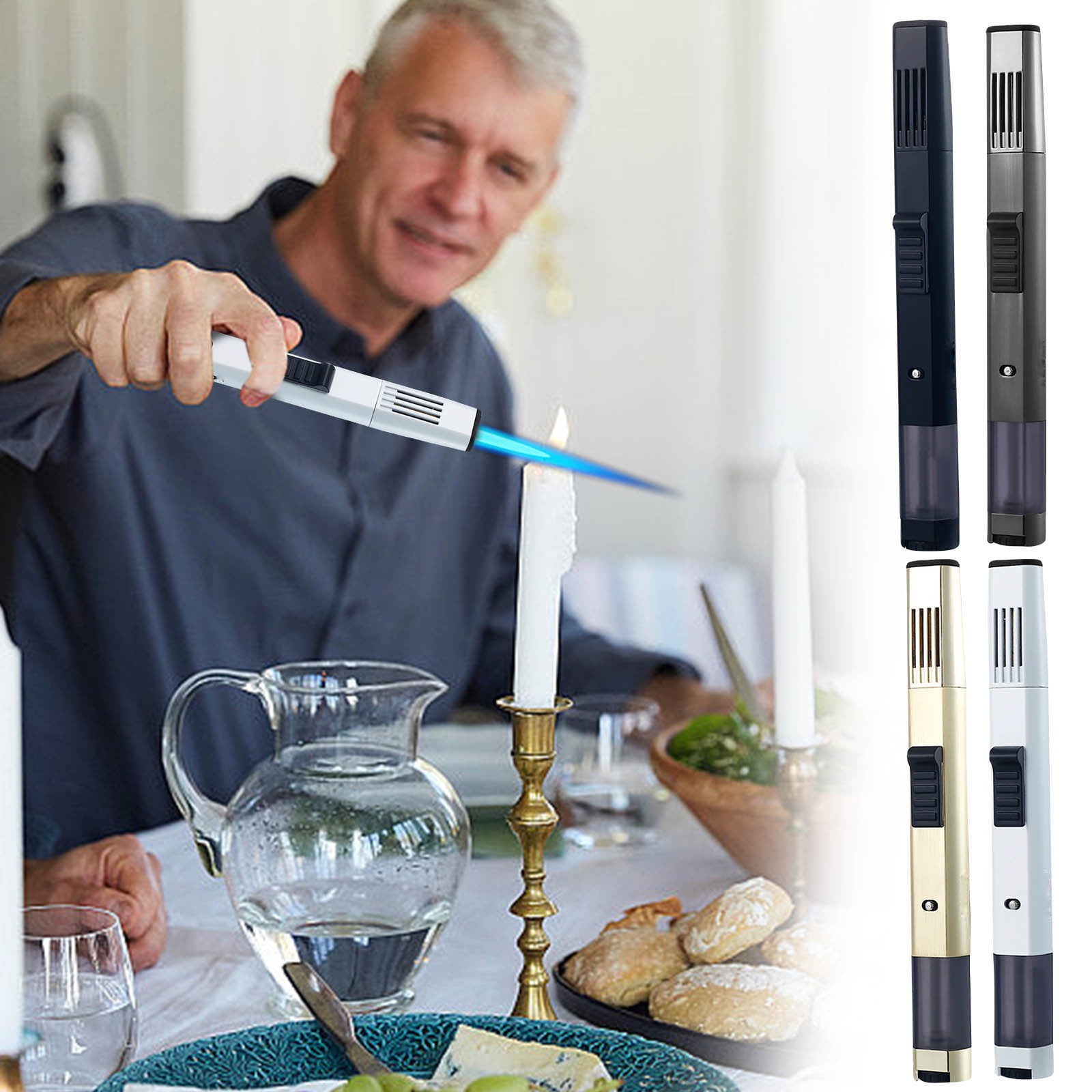 Camping Outdoor Windproof Straight Flame Lighter, Metal Large Fire ...