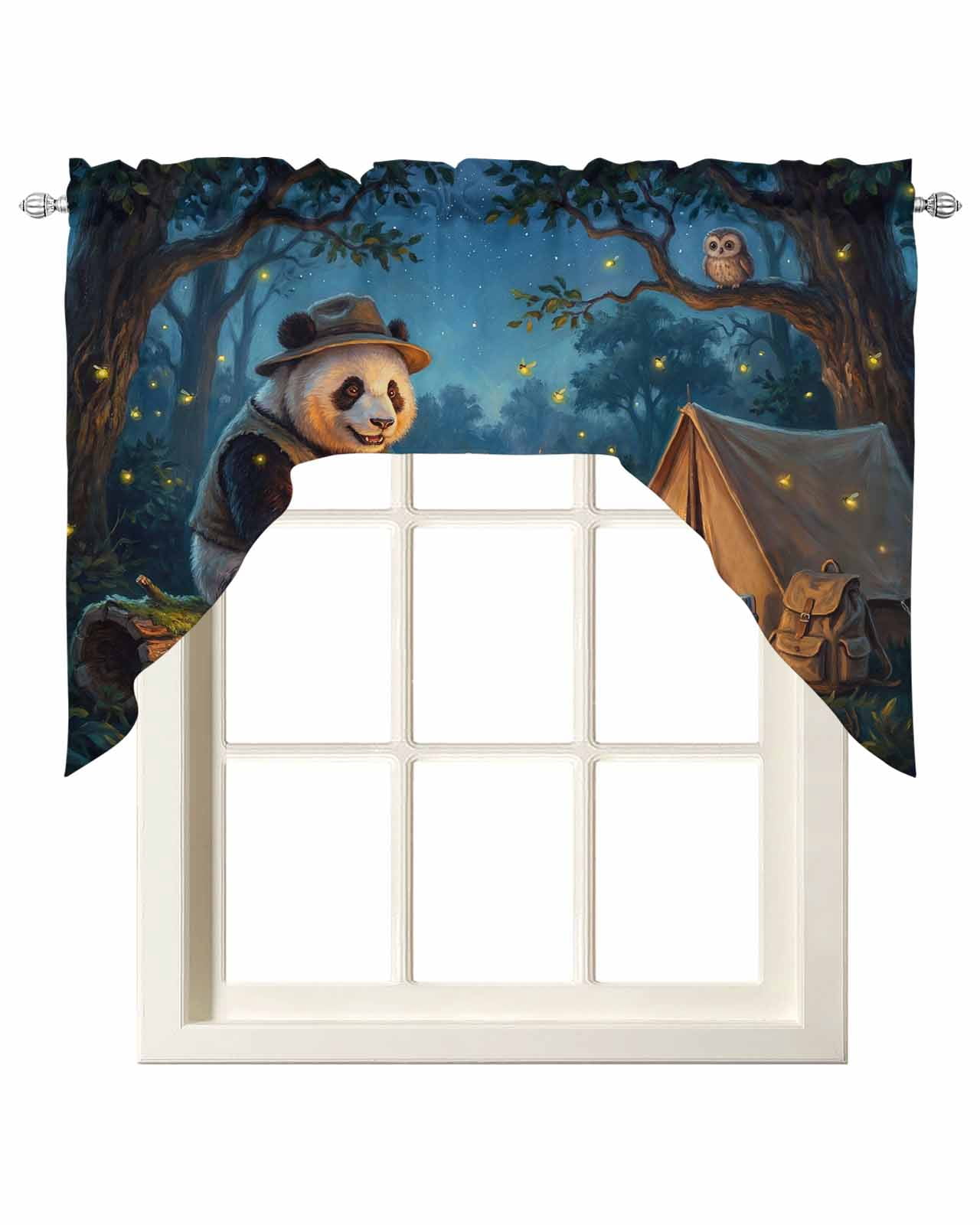 Camping Panda Kitchen Swag Valances for Windows, Abstract Cute Animal ...