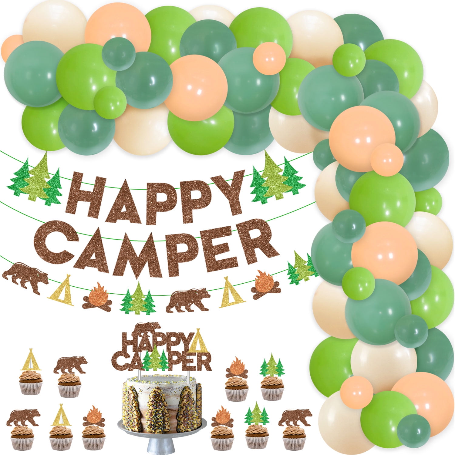 Camping Party Decorations Green Apricot Balloons Garland Arch Kit ...