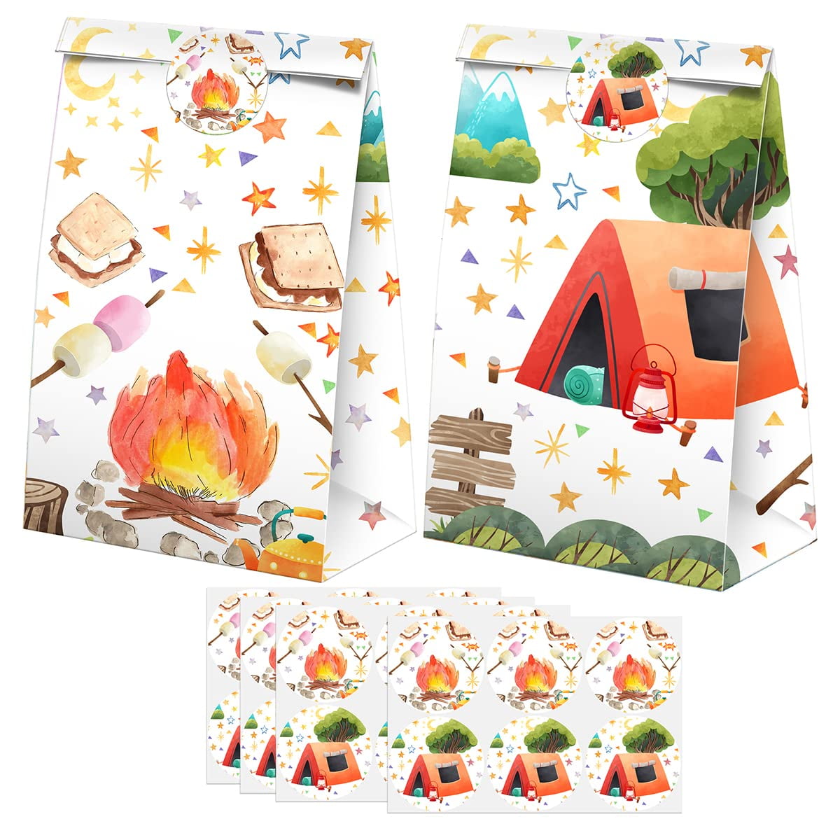 Camping Party Favors Candy Bags with Stickers - S’mores Goodie Gift ...