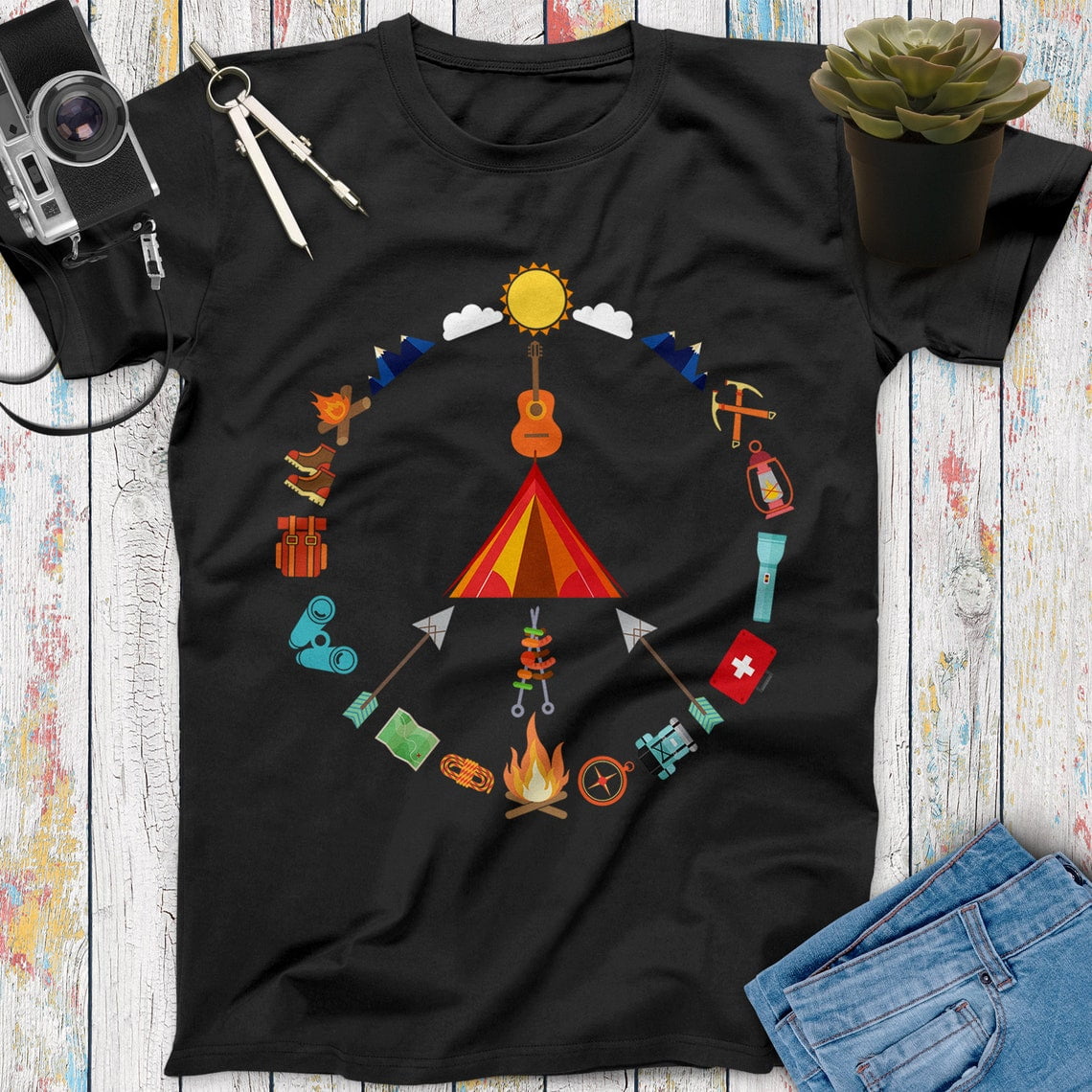 Camping Peace Campfire Design Summer Tee Shirt Camping T Shirt ...