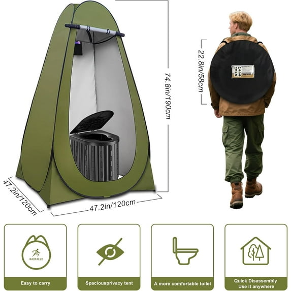 Camping Portable Toilet with Pop-Up Privacy Tent, Upgraded 15'' Height ...