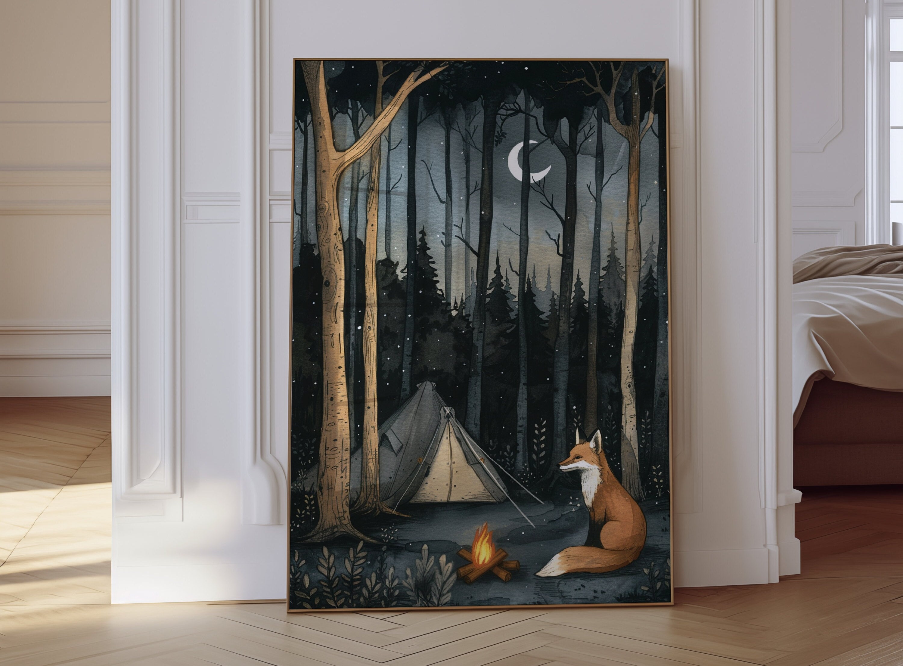 Camping Print, Fox Print, Forest Print, Dark Woods Art, Dark ...