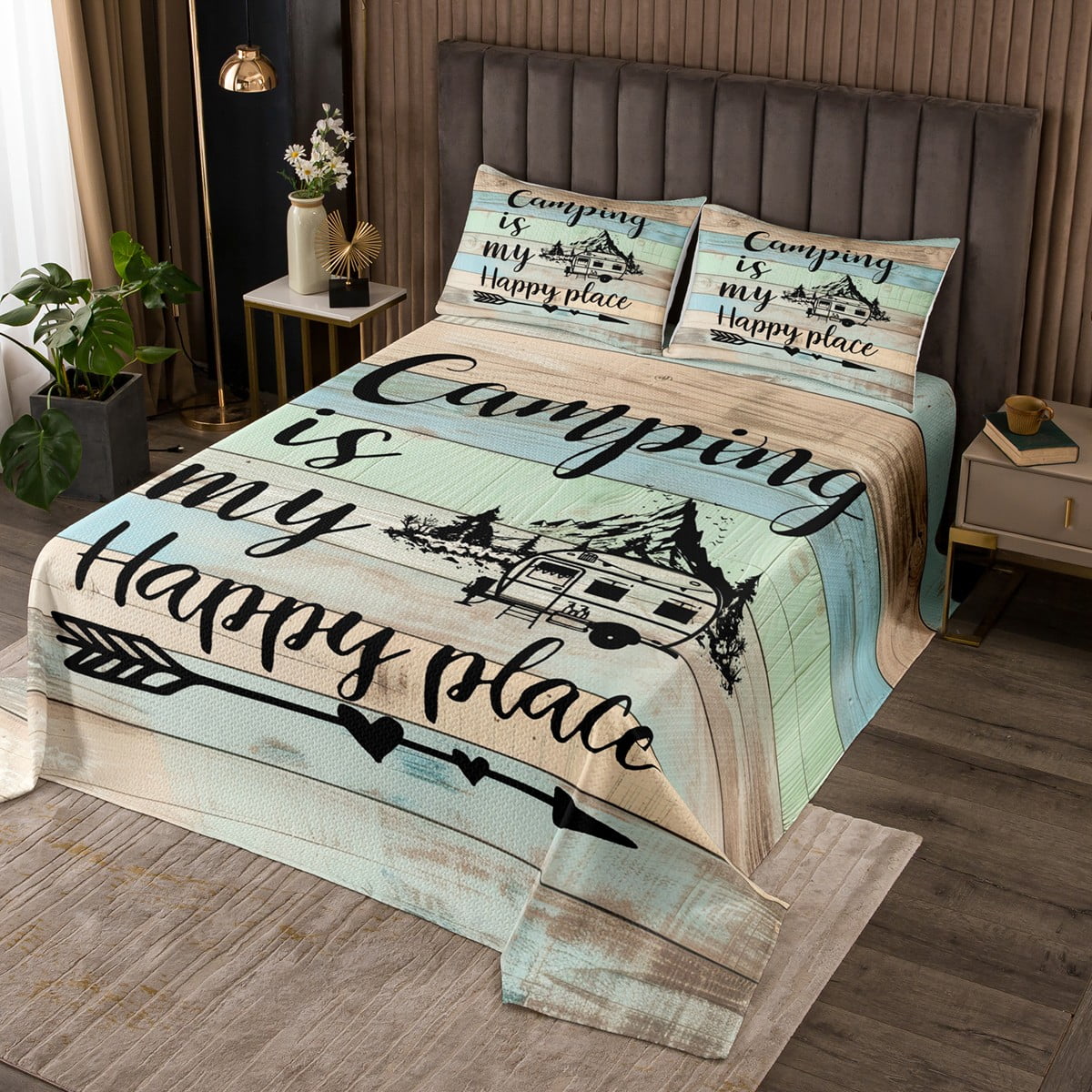 Camping Quilt Set Queen,Camper Themed Bedspread Set Camper Decor,RV ...