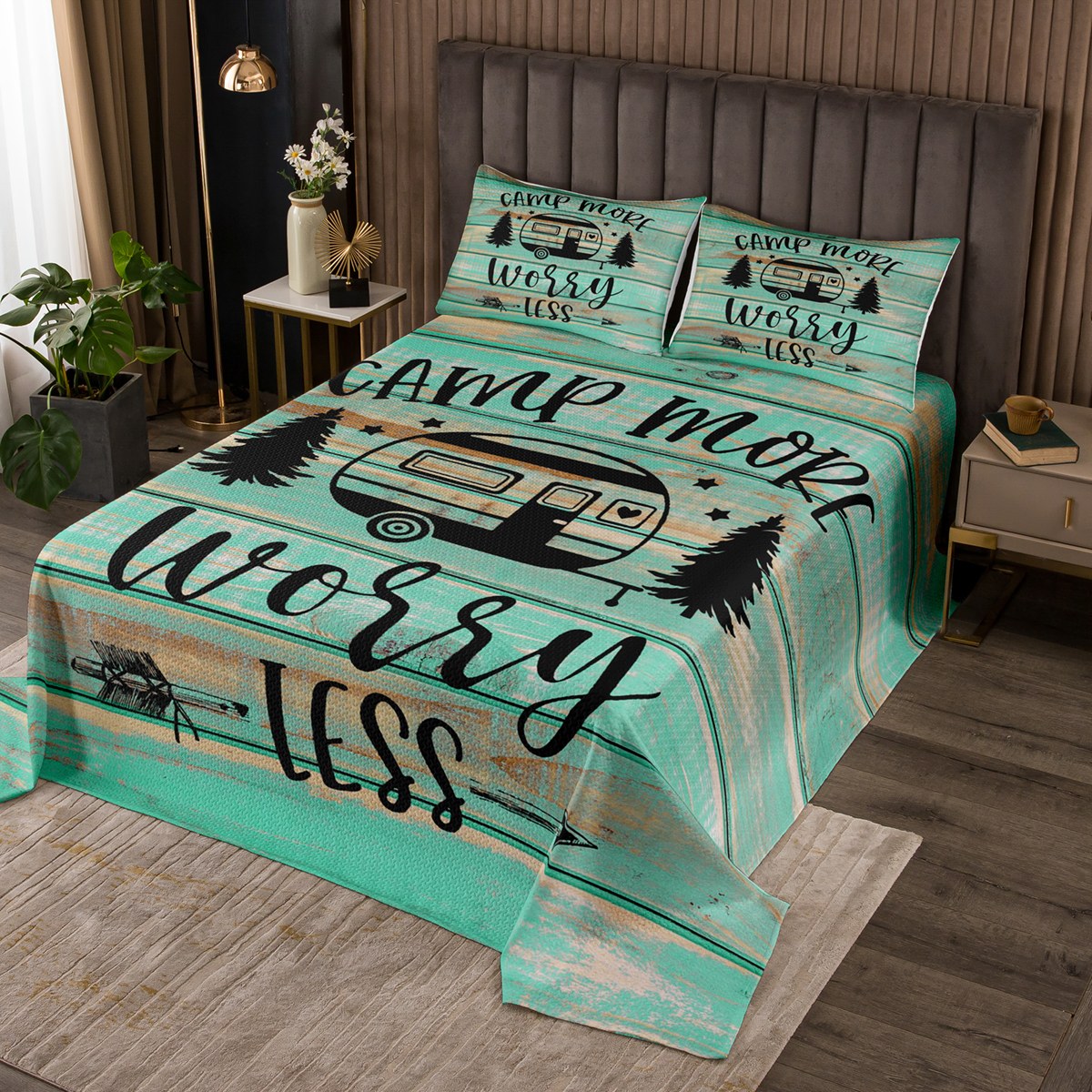 Camping Quilt Set Queen,Camper Themed Bedspread Set Camper Decor,RV ...