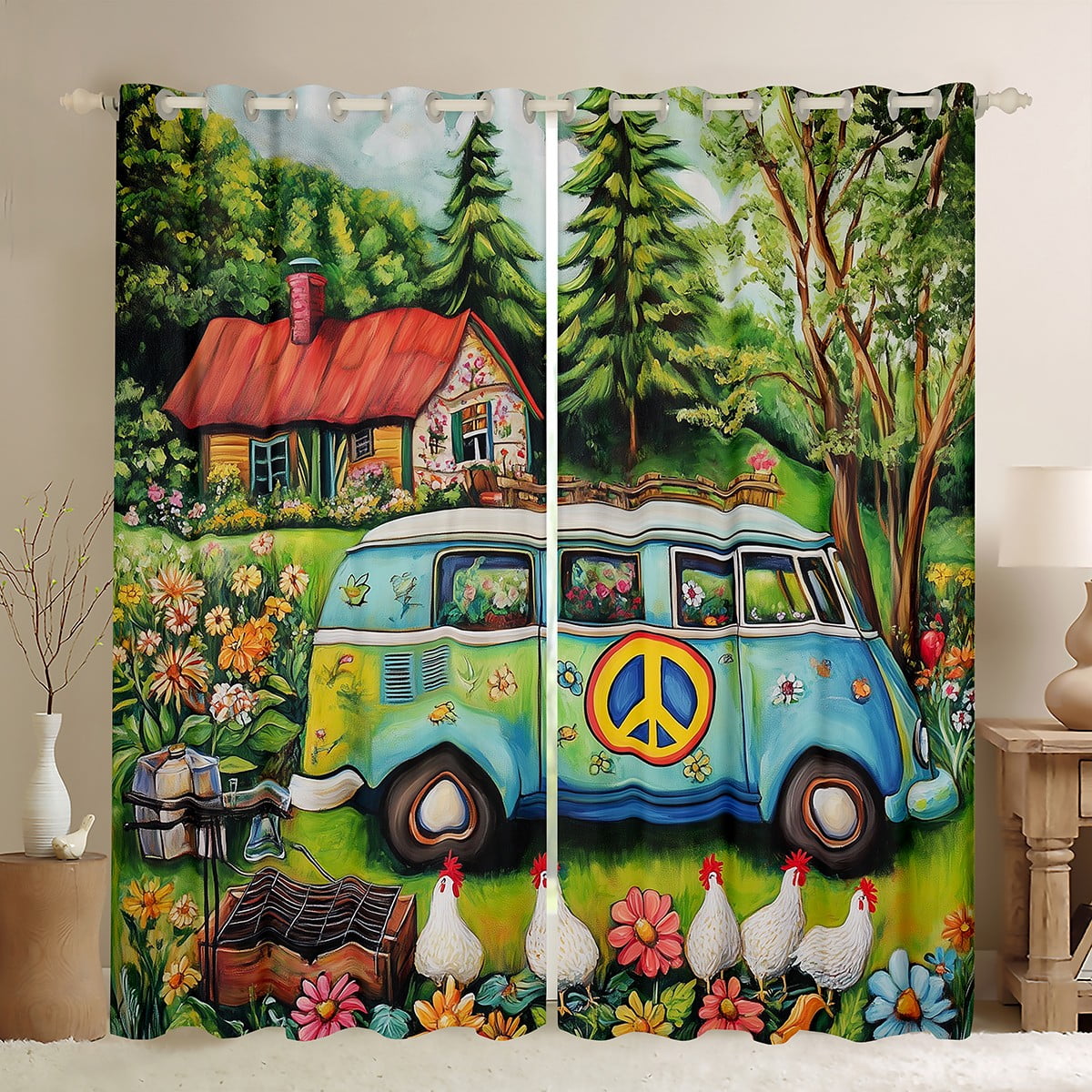Camping RV Window Curtain,Peace Sign Bus Curtains,Rustic Farmhouse ...