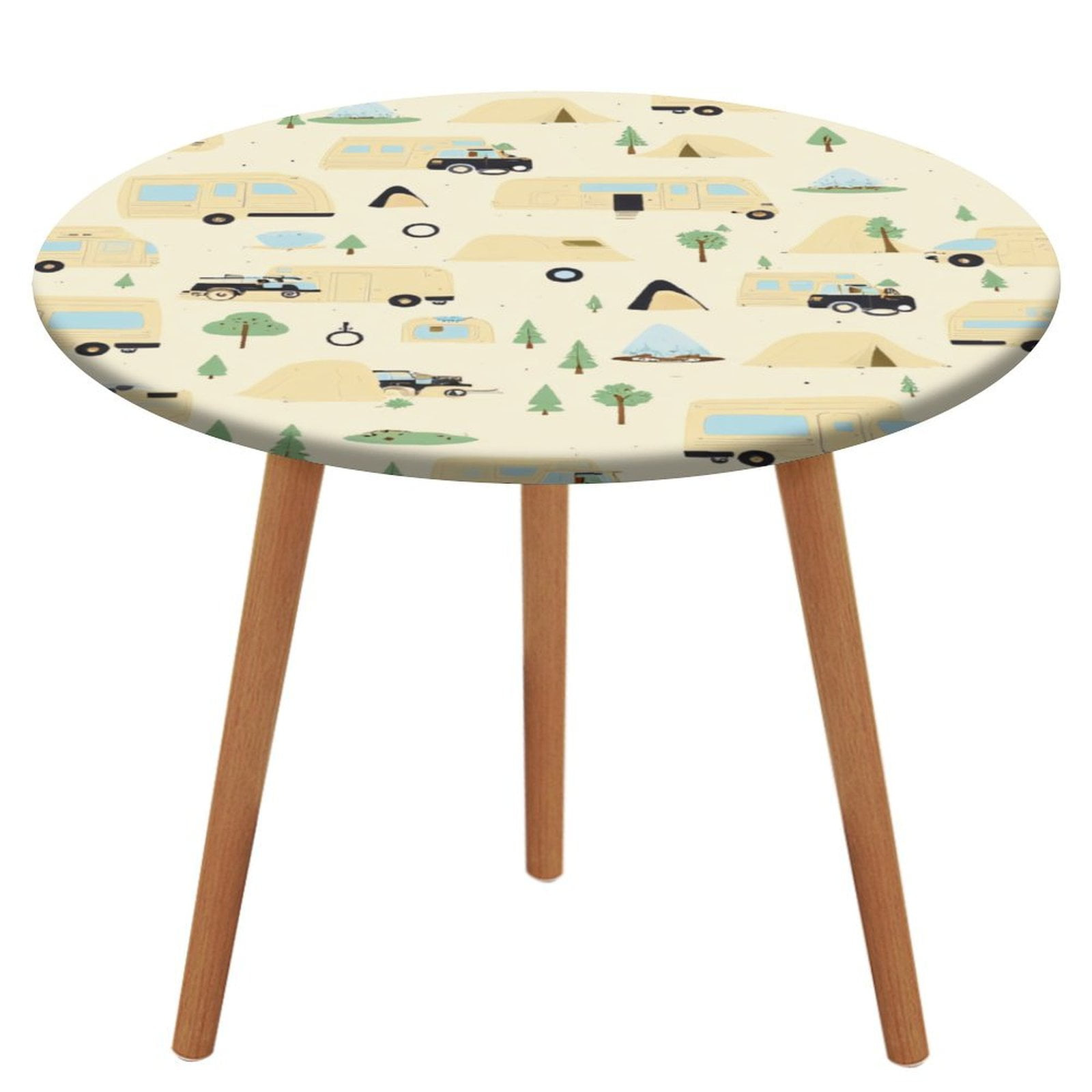 Camping RVs And Tents Pattern Pattern Round Tablecloth Waterproof ...
