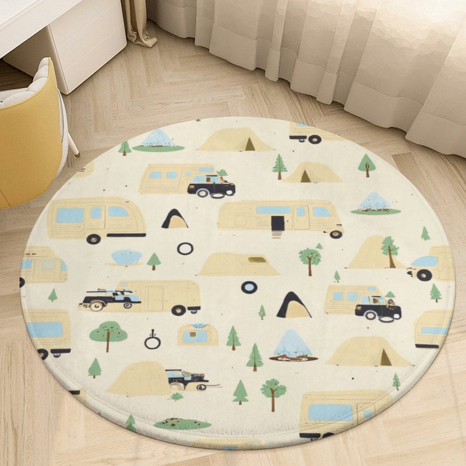 Camping RVs And Tents Pattern Round Area Rugs for Bedroom Living Room ...