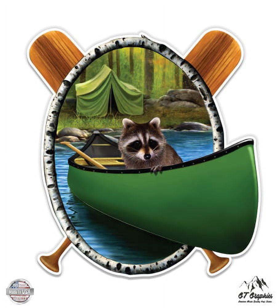 Camping Raccoon Canoe - 5" Vinyl Sticker - For Car Laptop I-Pad ...