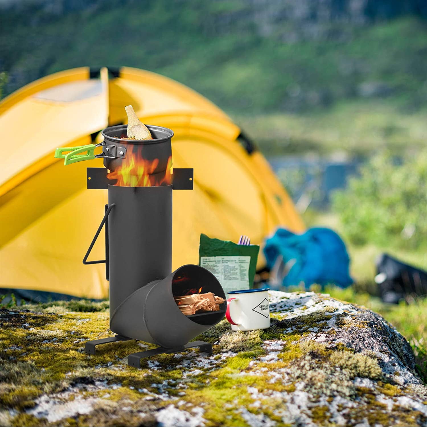 Camping Rocket Stove for Outdoor Cooking, Portable Wood Burning Stove ...