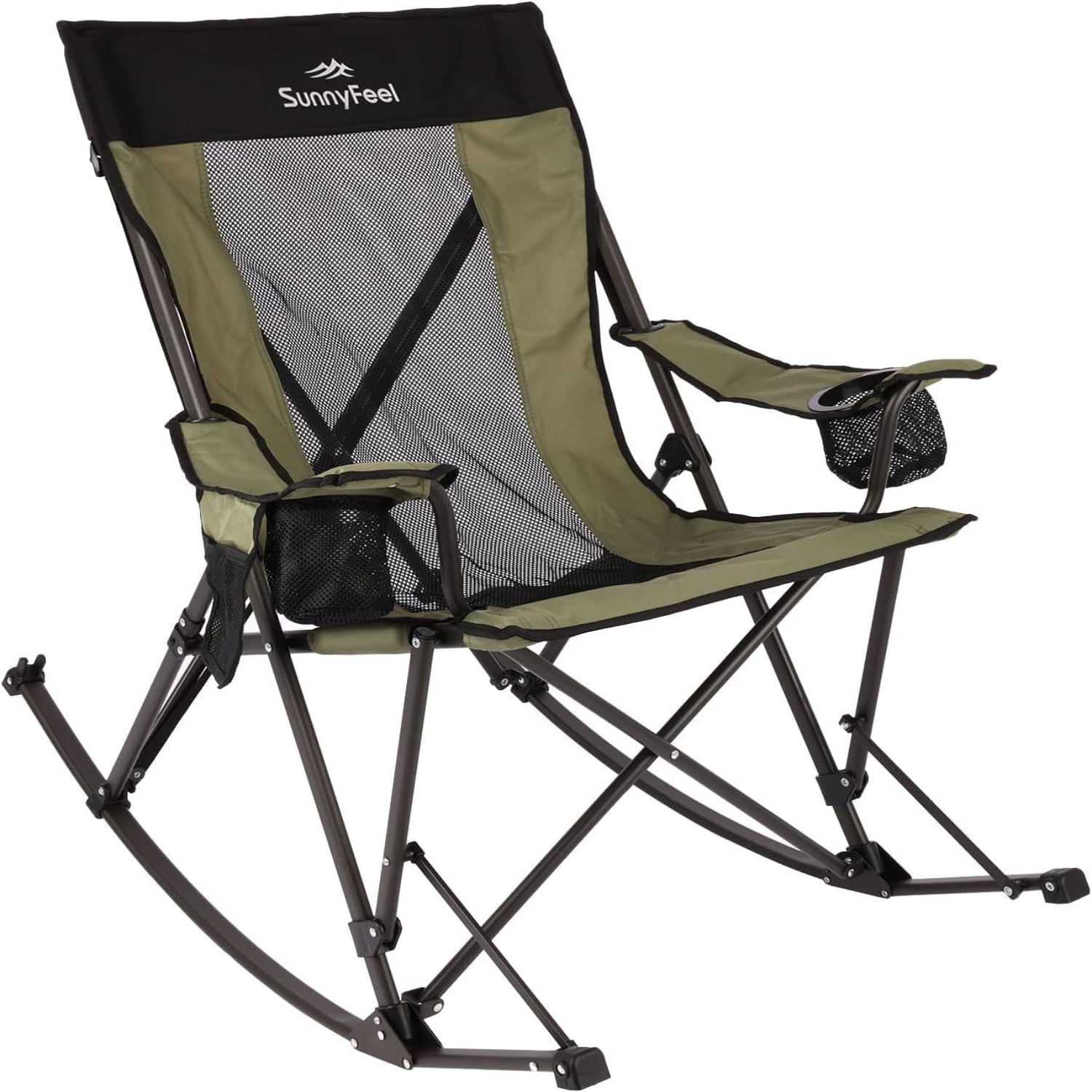 Camping Rocking Chair Folding Lawn Chairs with Cup Holder Pocket Mesh ...