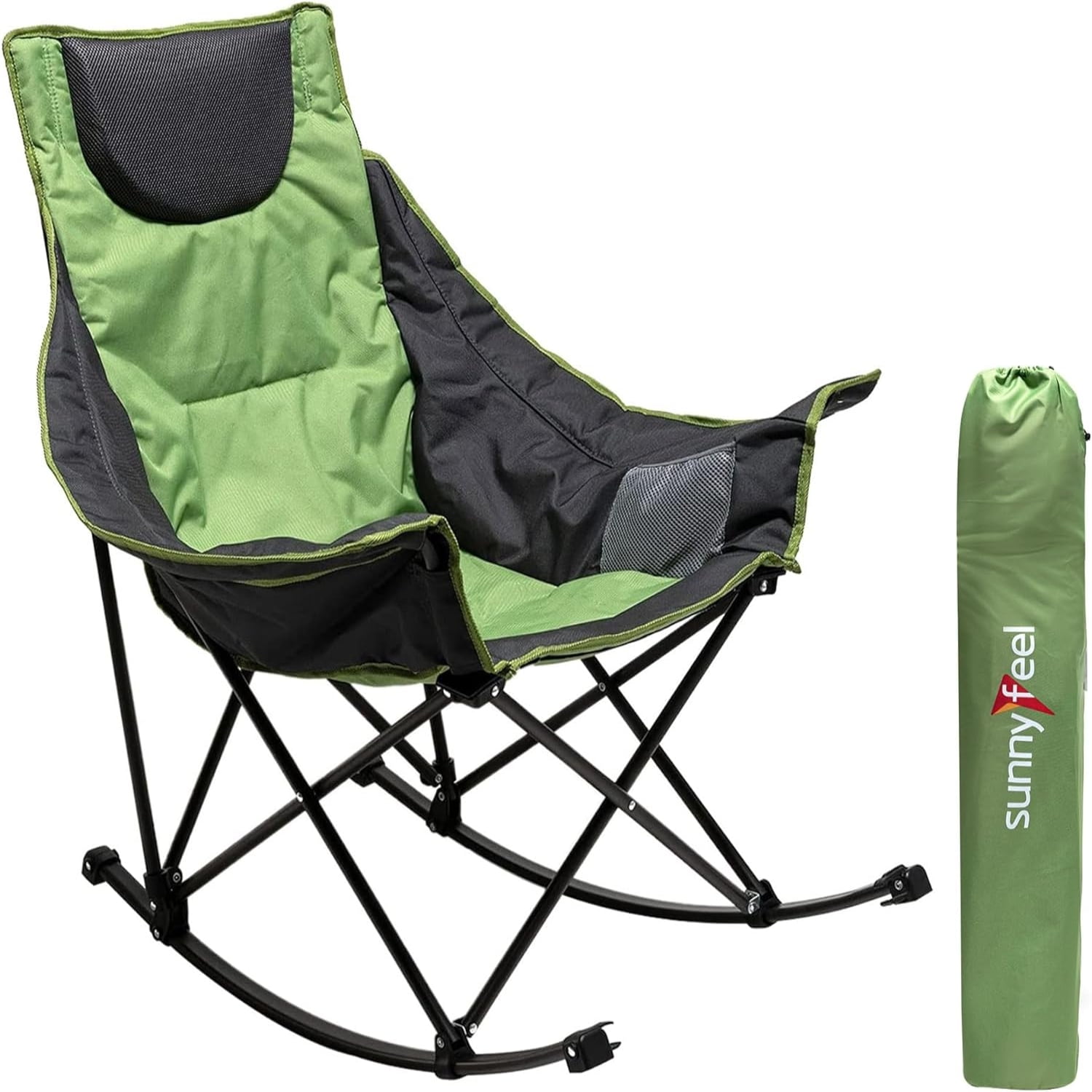 Camping Rocking Chair Folding Lawn Chairs with Cup Holder Pocket Mesh ...