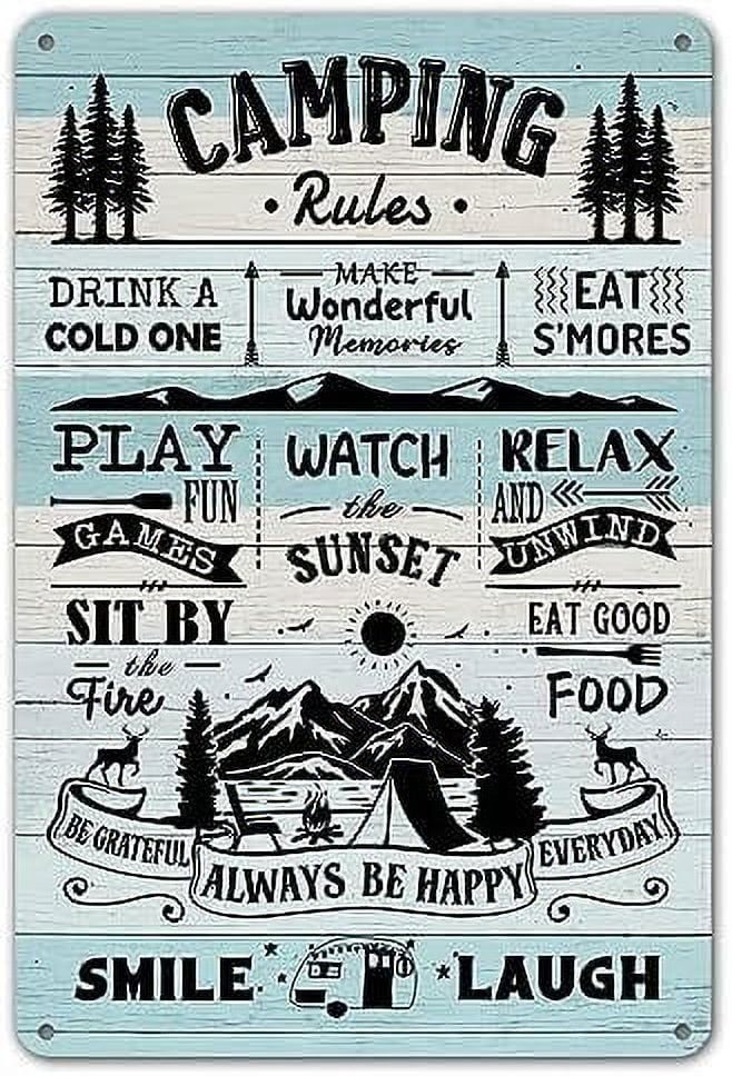 Camping Rules Metal Sign - Perfect RV and Camper Decor for Inside ...