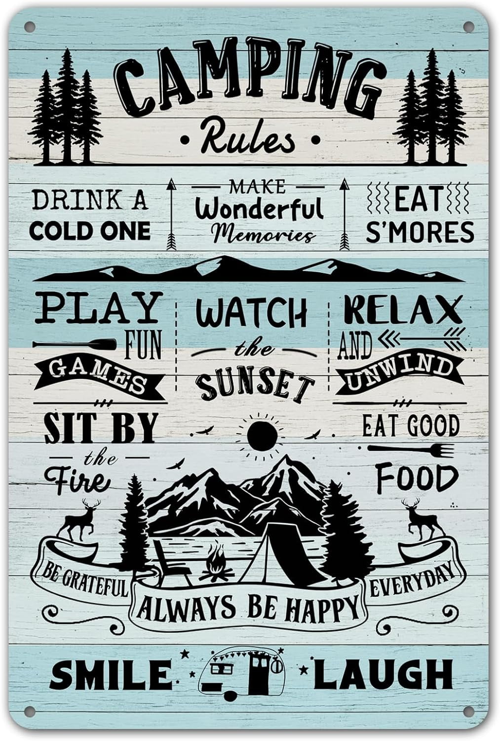 Camping Rules Sign Funny Camping Wall Decor For Camper, Cabin, Rv ...