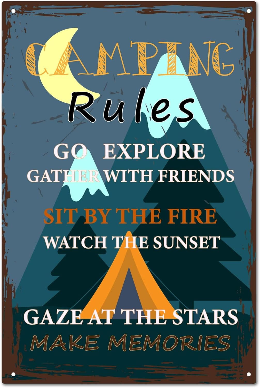 Camping Rules Sign Vintage Metal Tin Sign Wall Decor Poster Retro ...