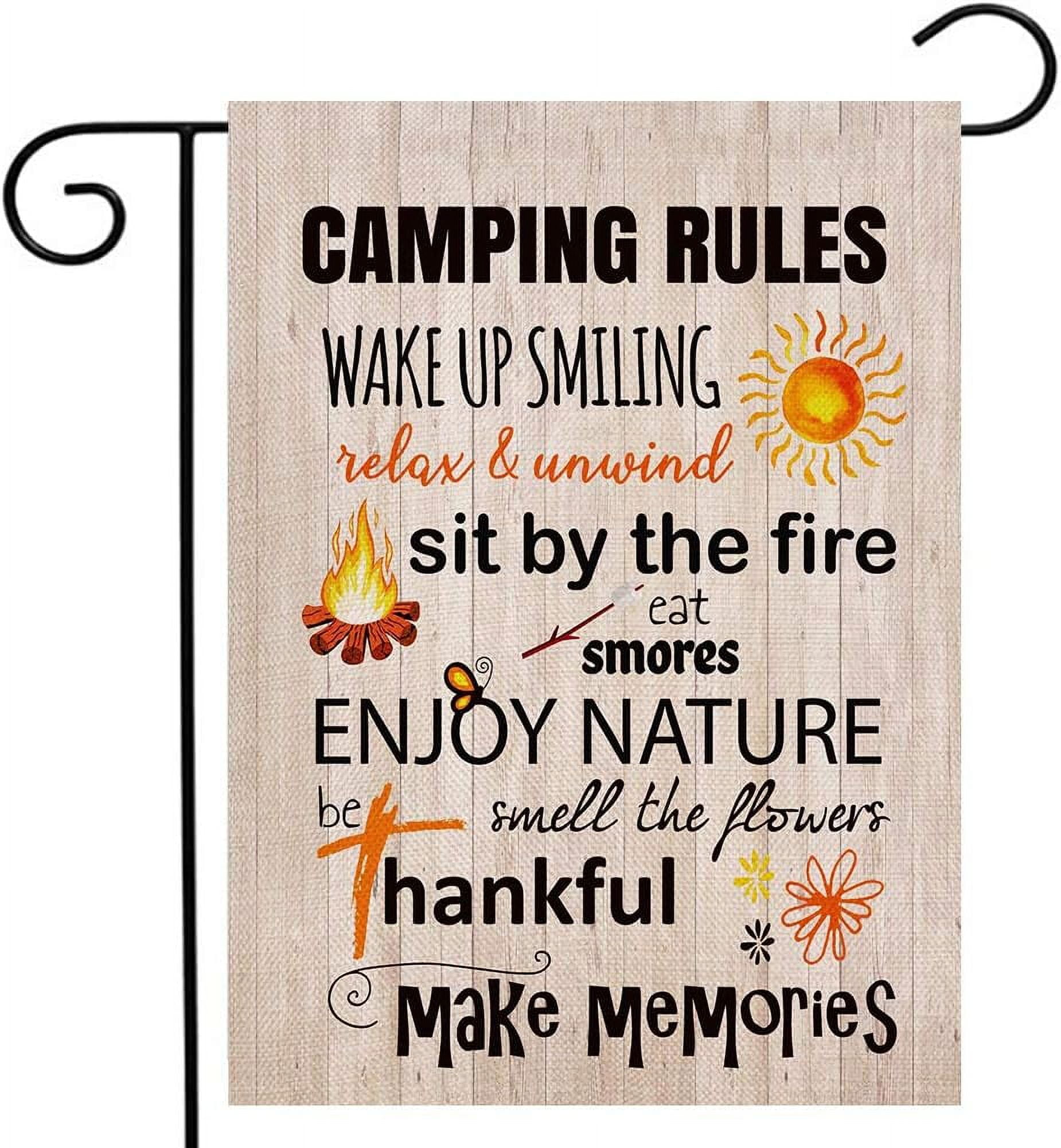 Camping Rules Slogan Wood Garden Flag Vertical Double Sided Enjoy ...