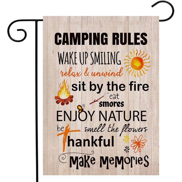 Camping Rules Slogan Wood Garden Flag Vertical Double Sided Enjoy ...