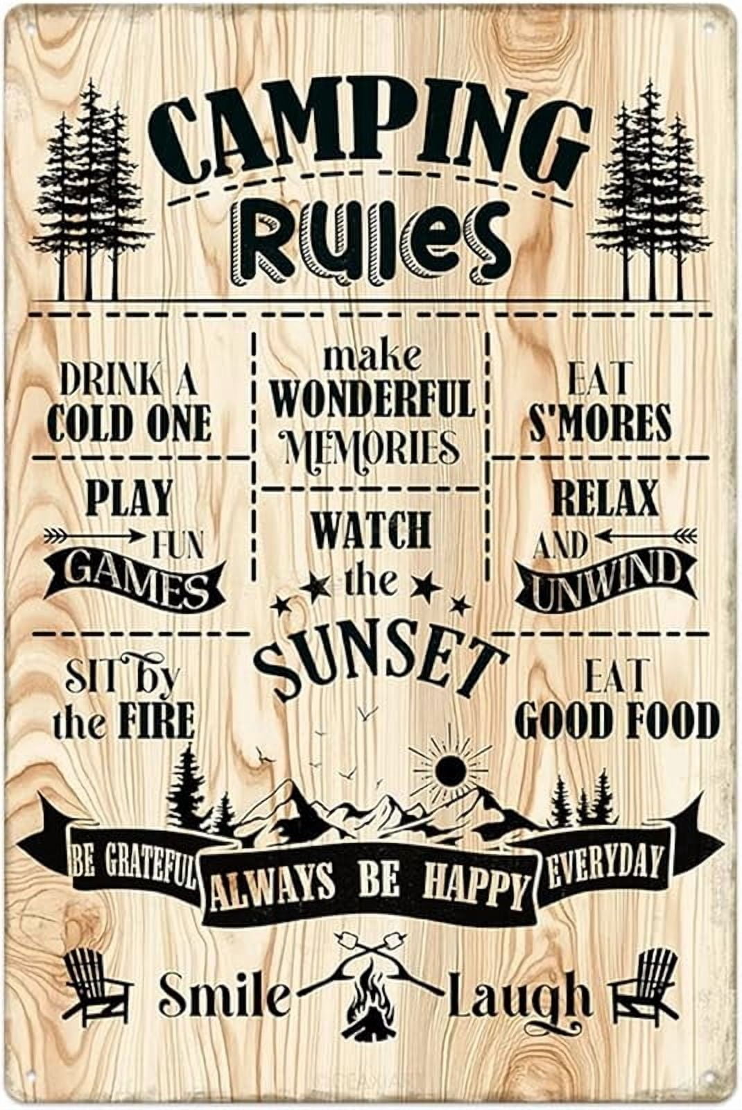Camping Rules Tin Sign Vintage Wall Decor Funny Camper Door Decorations ...