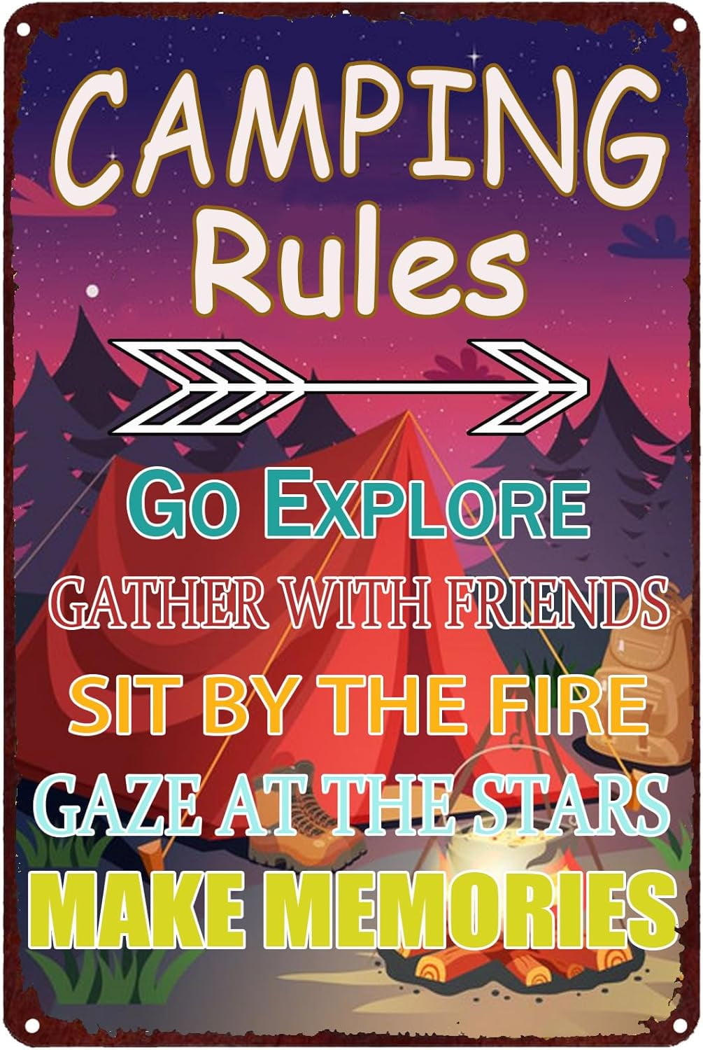 Camping Rules Vintage Metal Sign,Lake Camper Door Decorations Funny ...