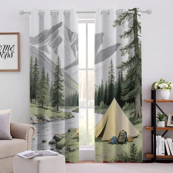 Camping Scene Curtains - Forest Window Curtains, Tent Drapes Window ...
