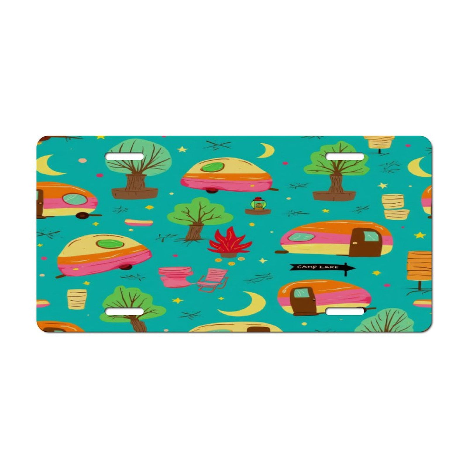 Camping Scene with RVs And Trees Car Decorative Front License Plate ...