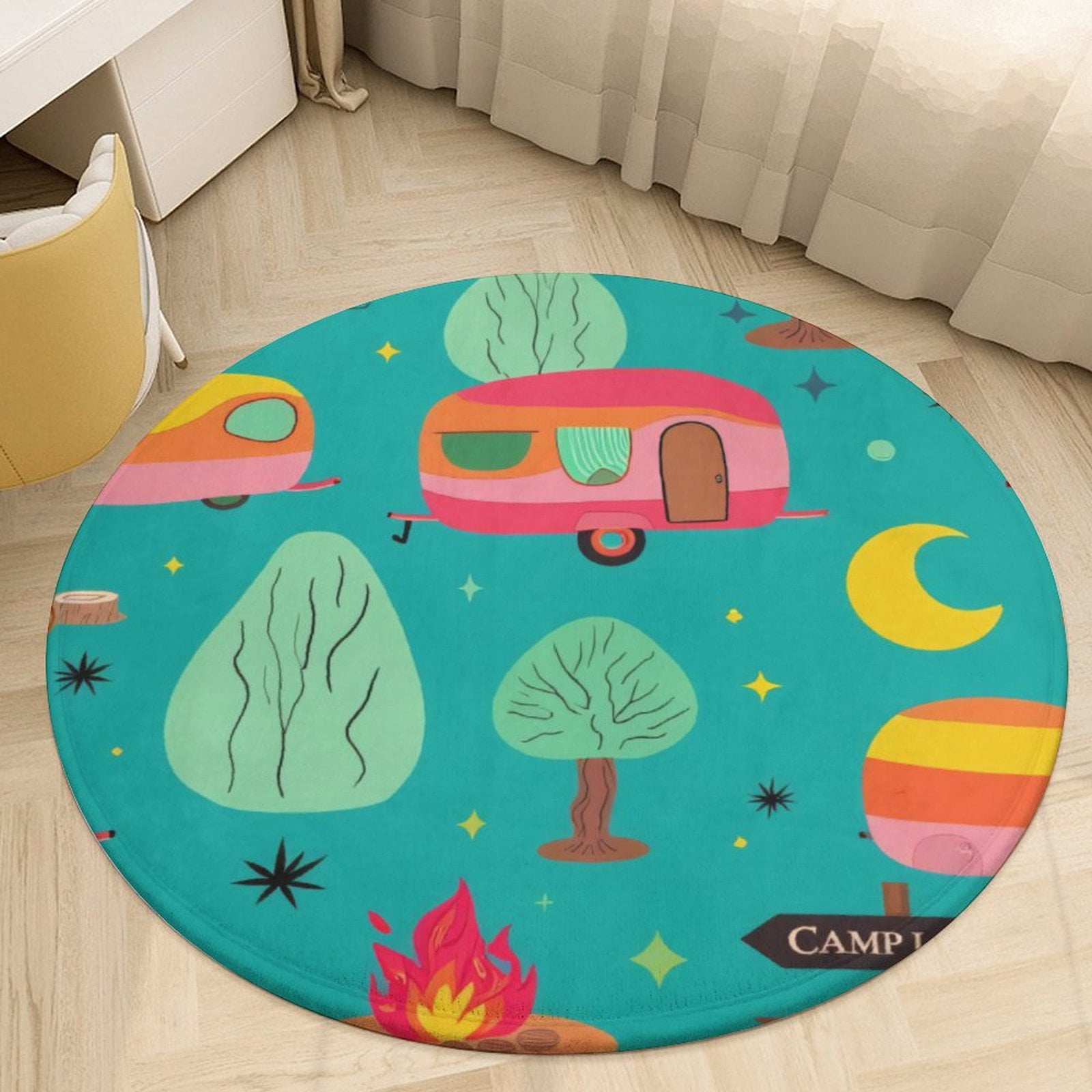 Camping Scene with Trailers And Trees Round Area Rugs for Bedroom ...