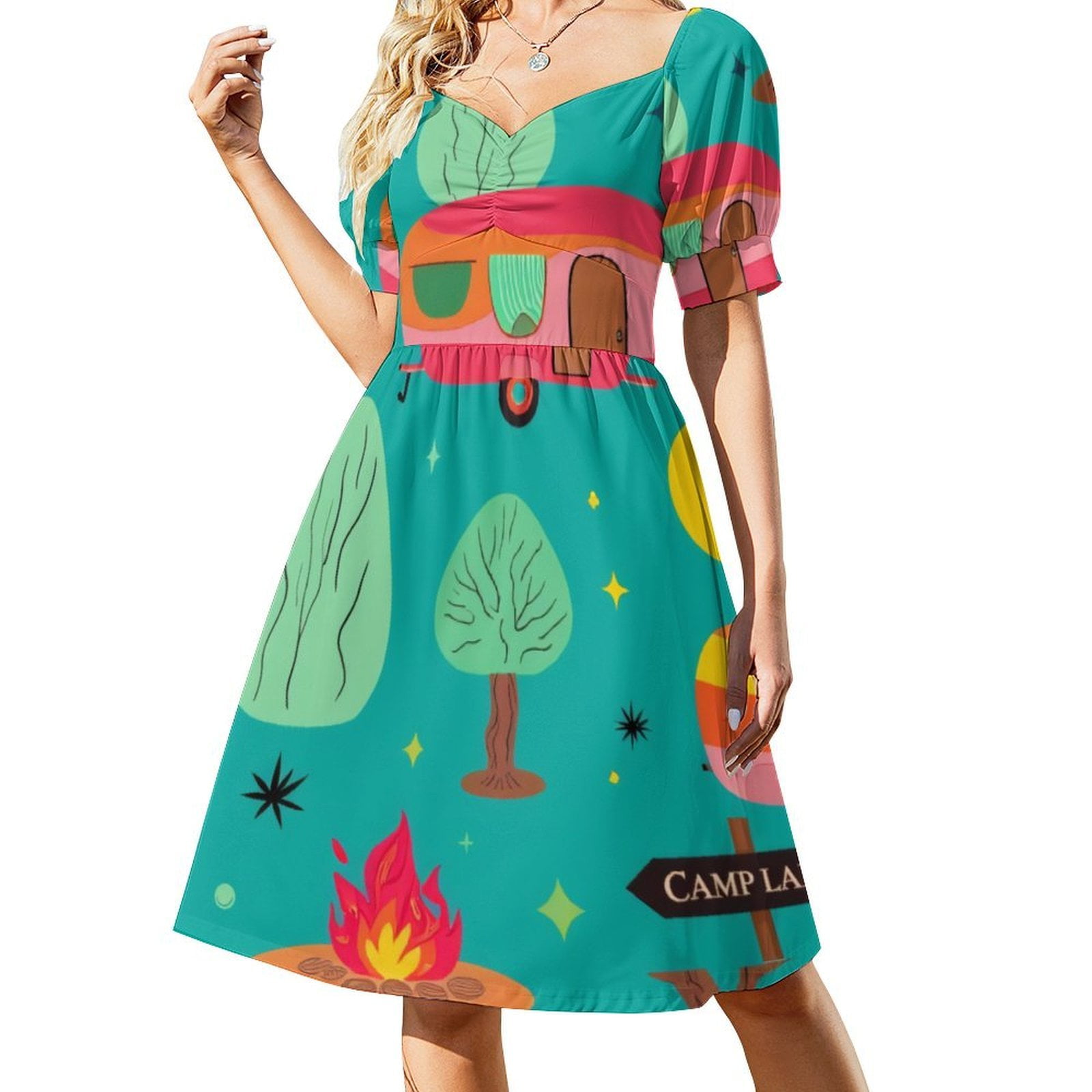 Camping Scene with Trailers And Trees Summer Women's Dress 2025 Elegant ...