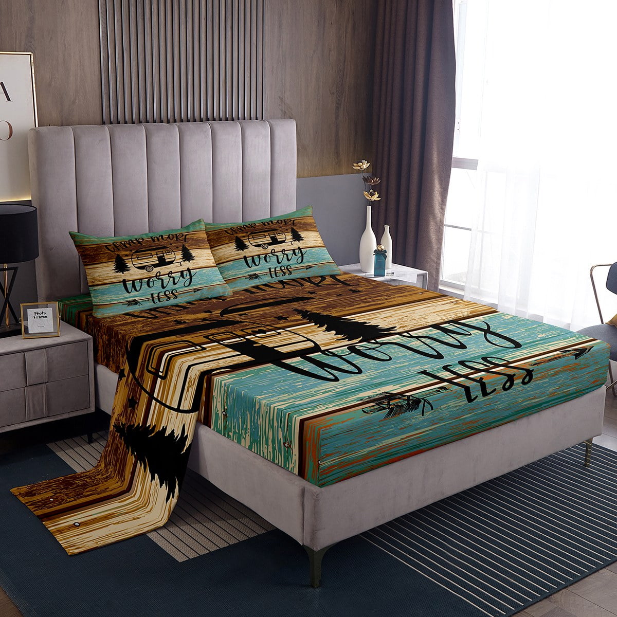 Camping Sheet Set Full,Camper Themed Bed Sheets Camper Decor,RV Travel ...