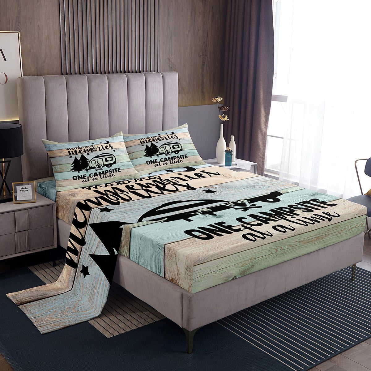 Camping Sheet Set Full,Camper Themed Bed Sheets Camper Decor,RV Travel ...