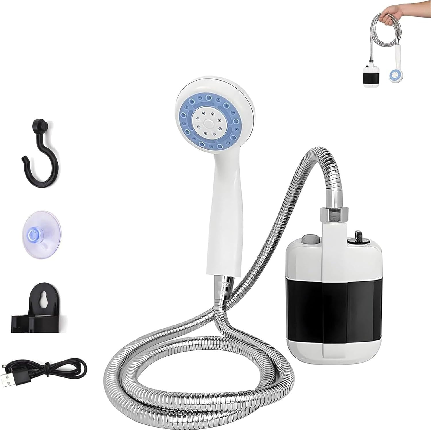 Camping Shower Pump - Rechargeable Outdoor Shower Head Sprayer, Camping ...