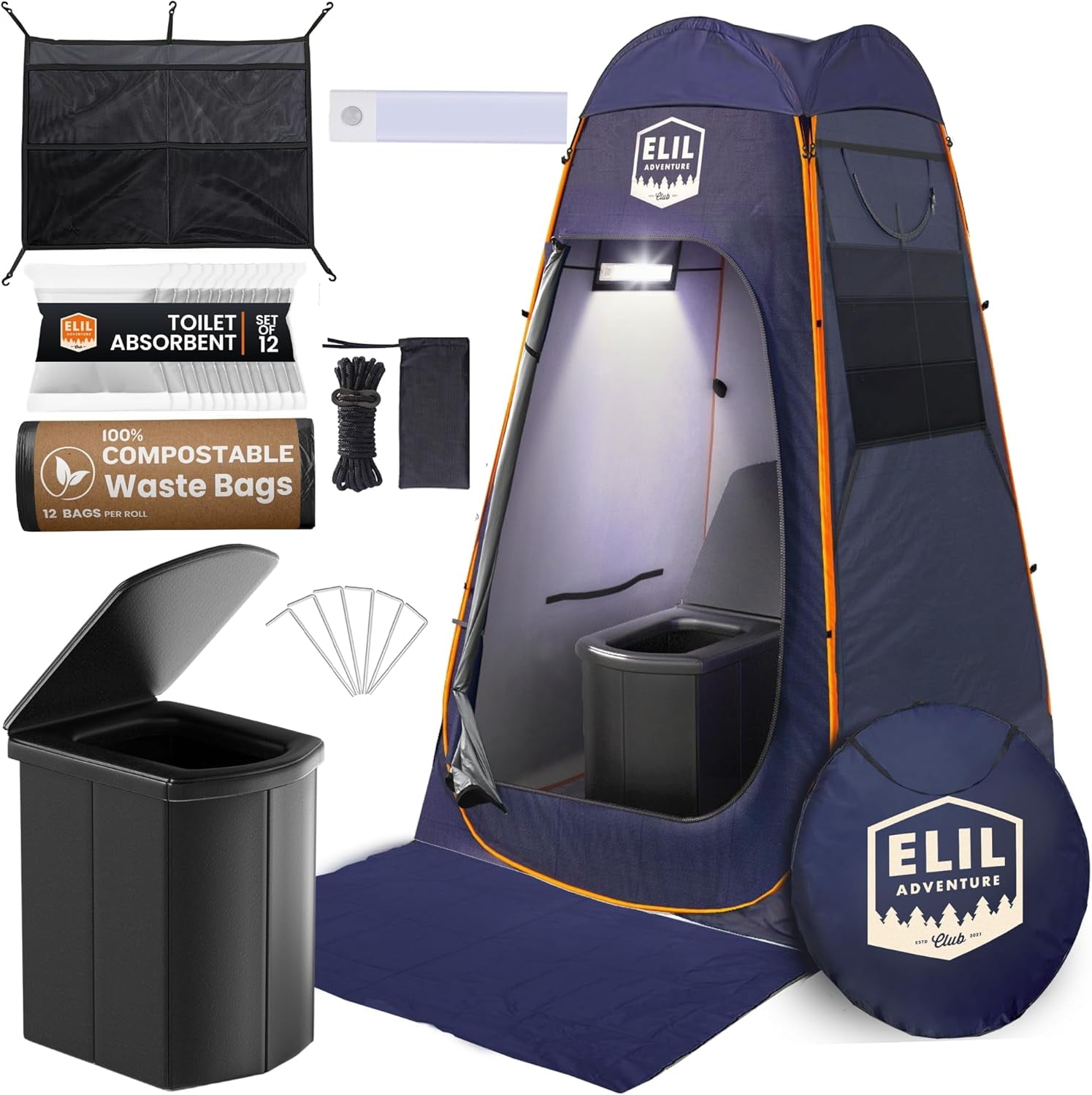 Camping Shower Tent with LED Sensor Light 6.23 ft Camp Shower Large ...